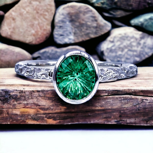14K White Gold Fantasy Cut Hammered Green Tourmaline Ring – K. Zander ...